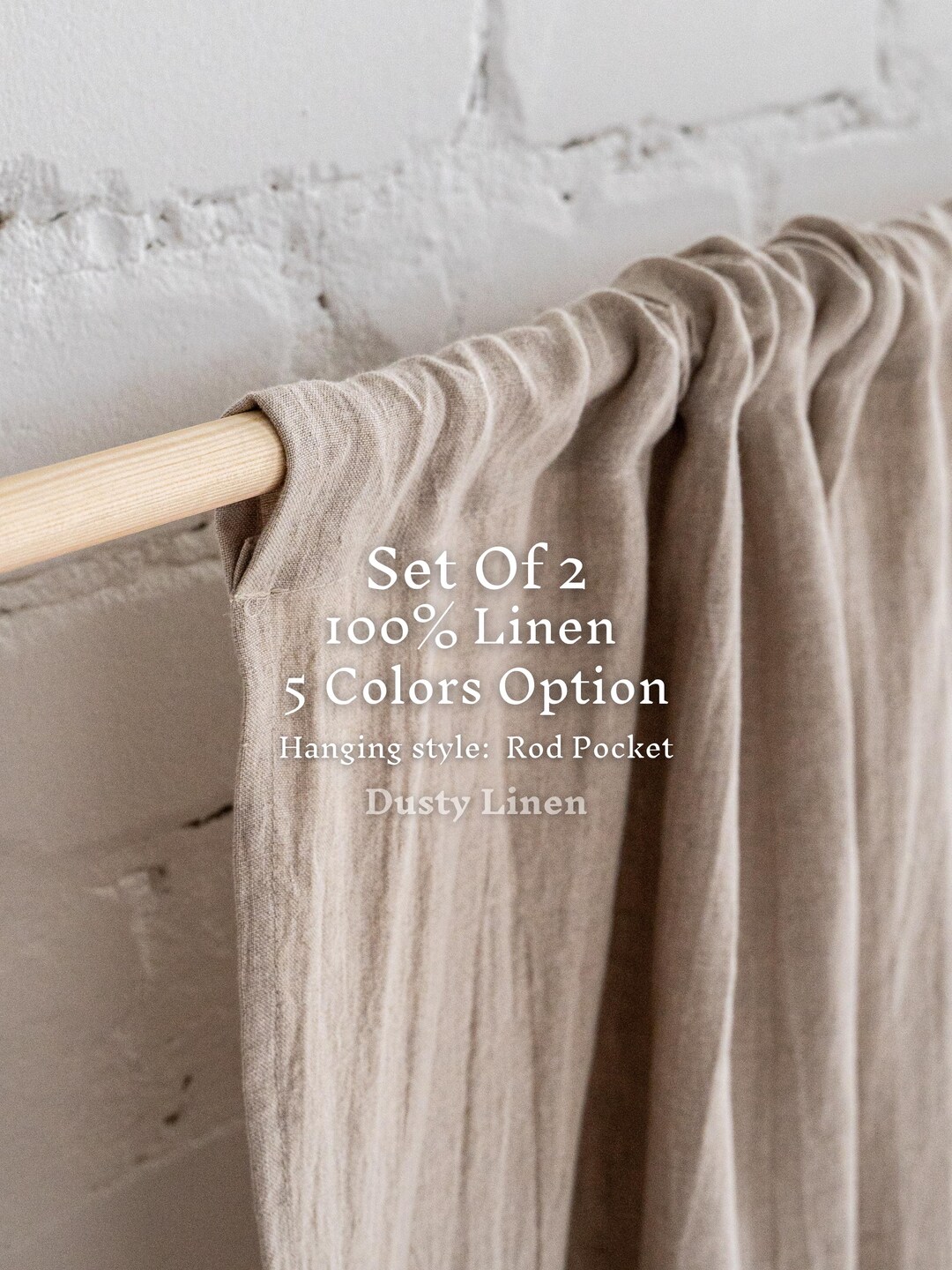 Set of 2 Rod Pocket Linen Curtains Panels. Natural Linen Drape for Rod ...