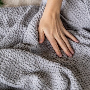 Large Natural Waffle Linen Blanket. Linen Cotton Waffle Bedspread ...
