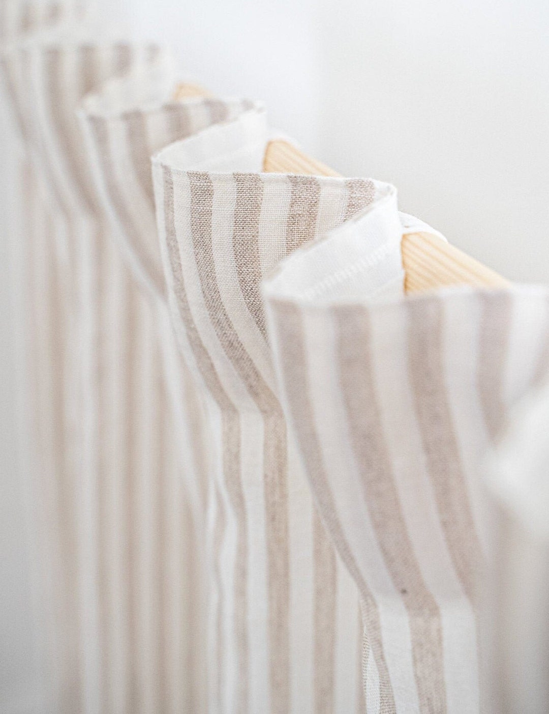 Back Tab Linen Curtain Panel. Striped Natural Extra Wide Window Linen ...