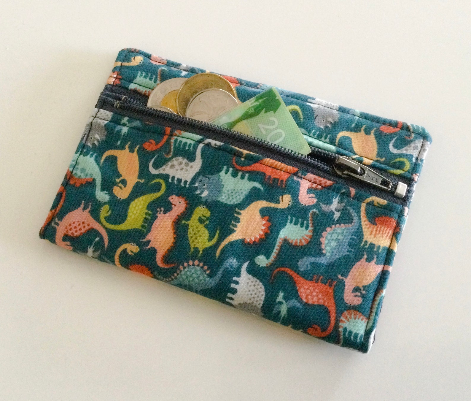 Dinosaur Wallet. Bifold Credit Card Wallet with Zipper Pocket. | Etsy