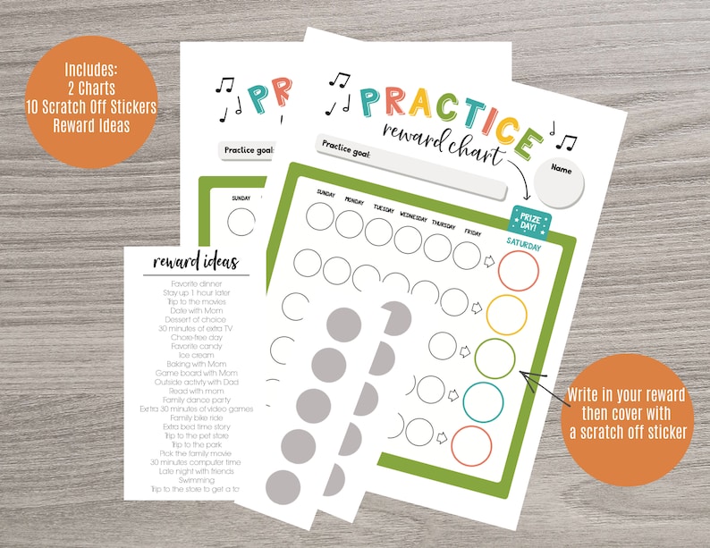 Scratch off Practice Reward Chart 2 Pk, Music Chart, Kids Reward Chart ...