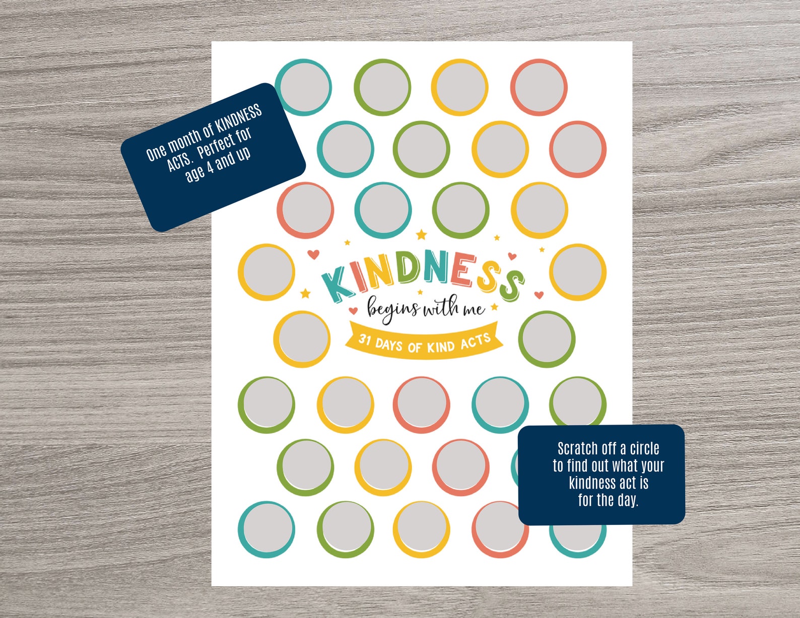 KINDNESS CHART, Kids Chore Chart, Scratch-off Chart, 31 Days Scratch ...
