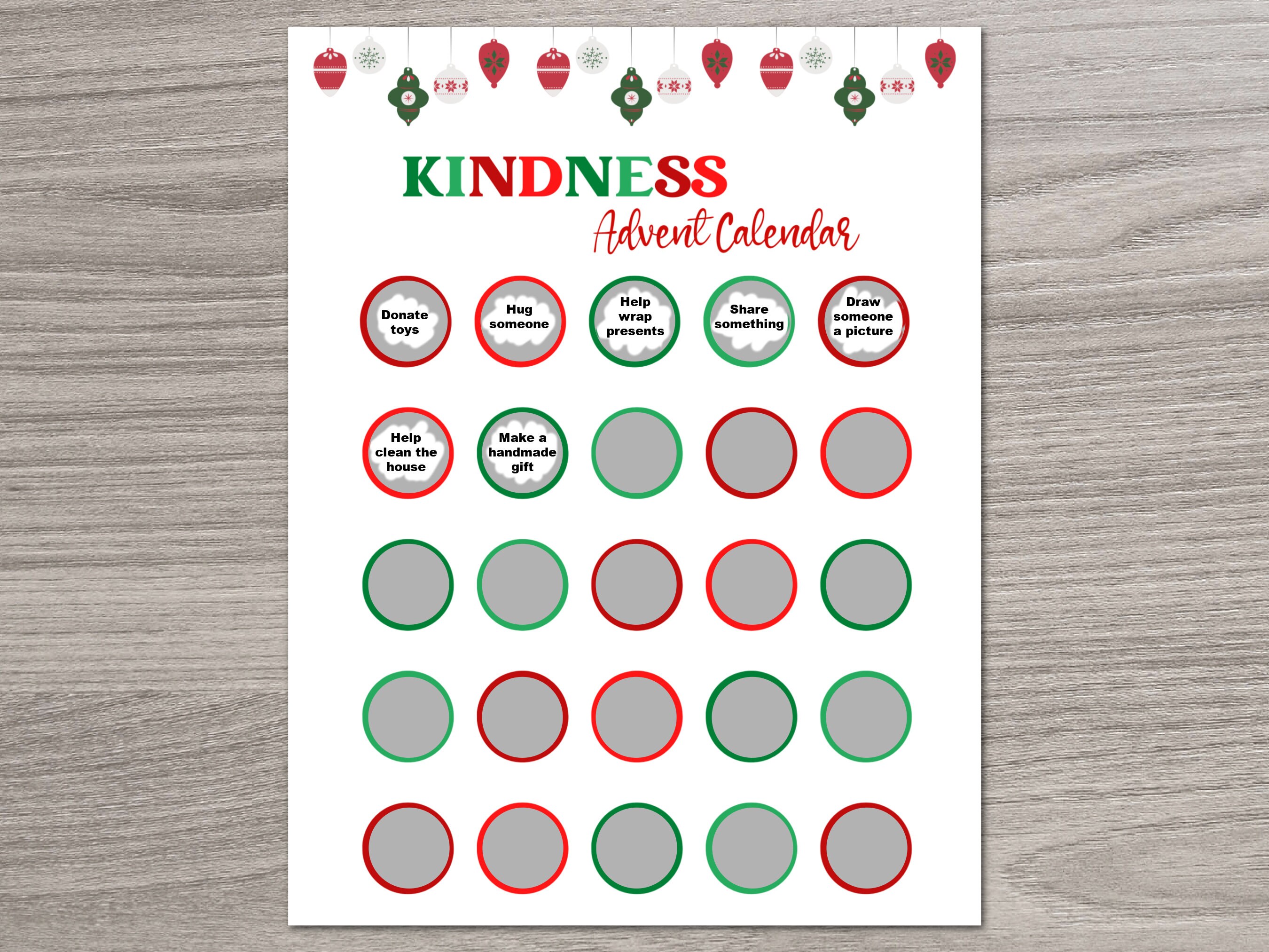 Christmas Acts of Kindness Scratch off Calendar, Christmas Calendar ...