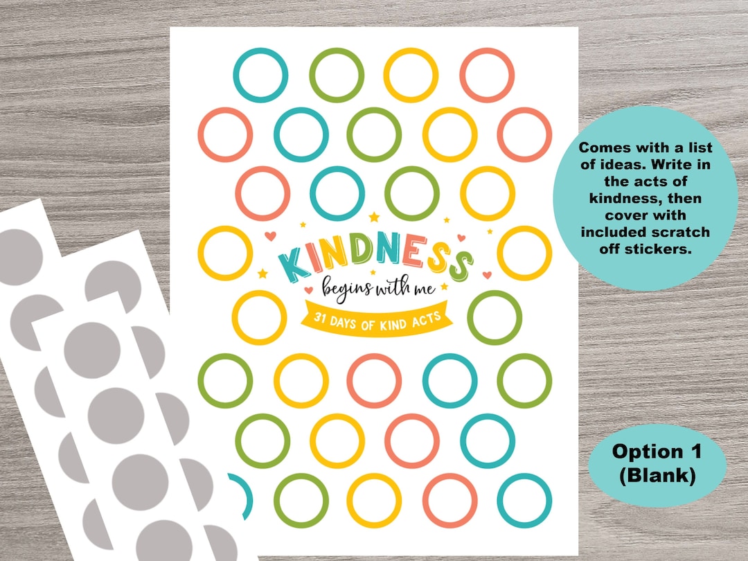KINDNESS CHART, Kids Chore Chart, Scratch-off Chart, 31 Days Scratch ...