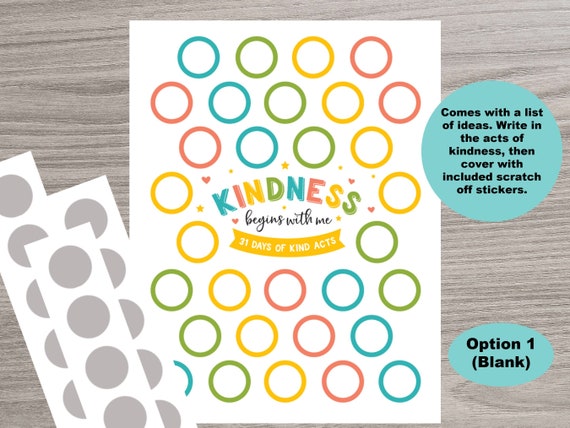 KINDNESS CHART Kids Chore Chart Scratch-off Chart 31 Days - Etsy