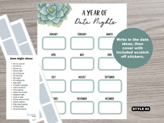 Date Night Scratch Off Scratch off Chart A Year of Date | Etsy