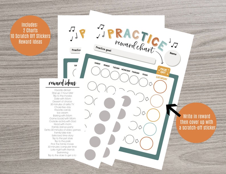 Scratch off Practice Reward Chart 2 Pk, Music Chart, Kids Reward Chart ...