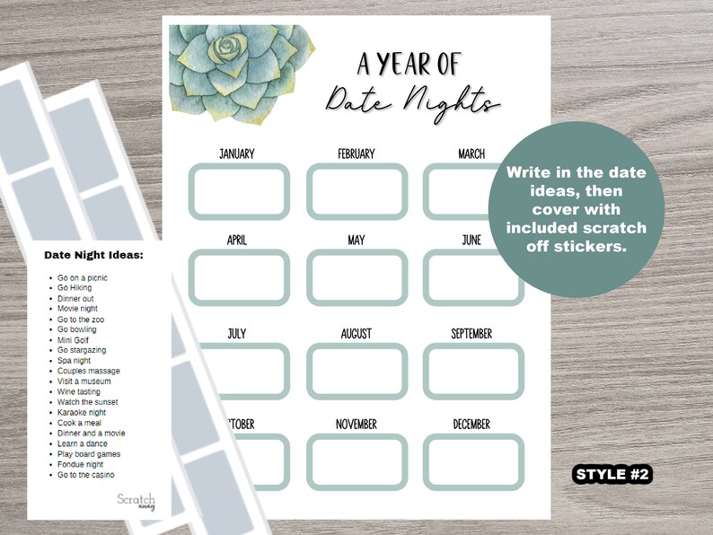 Date Night Scratch Off, Scratch off Chart, A Year of Date Nights, Date ...