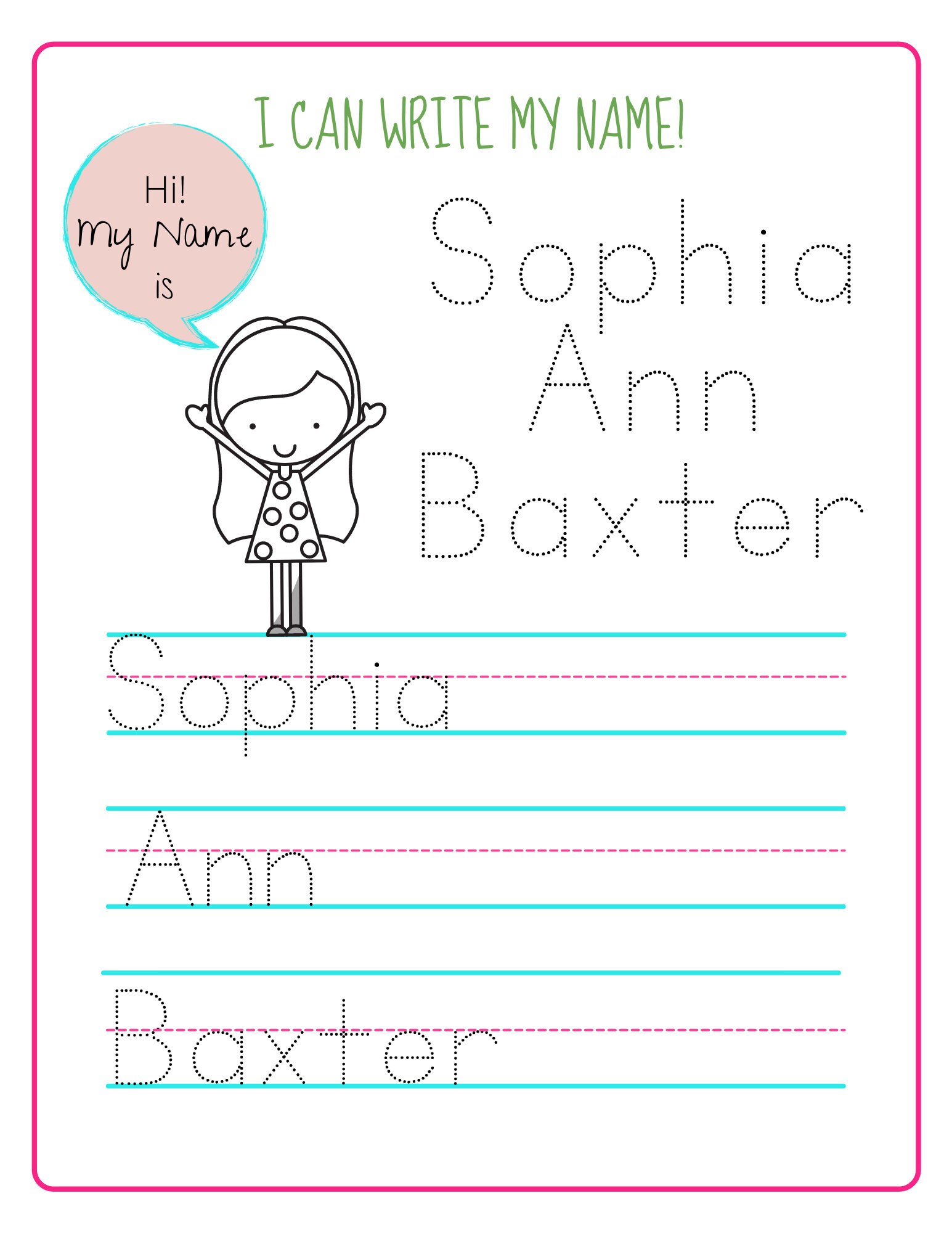 Trace My Name Printable Worksheet Trace and Color Personalized for Busy ...