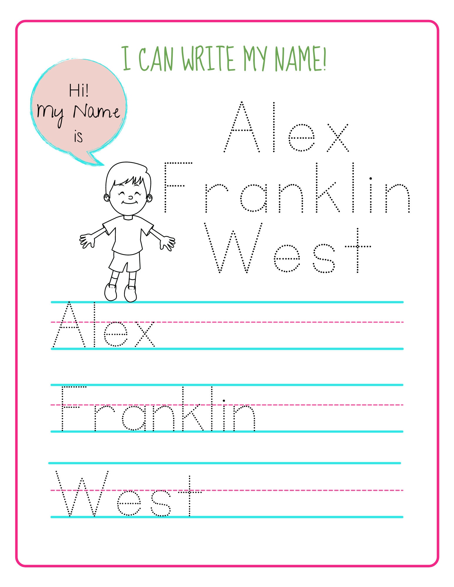 Trace My Name Printable Worksheet Trace and Color Personalized for Busy ...