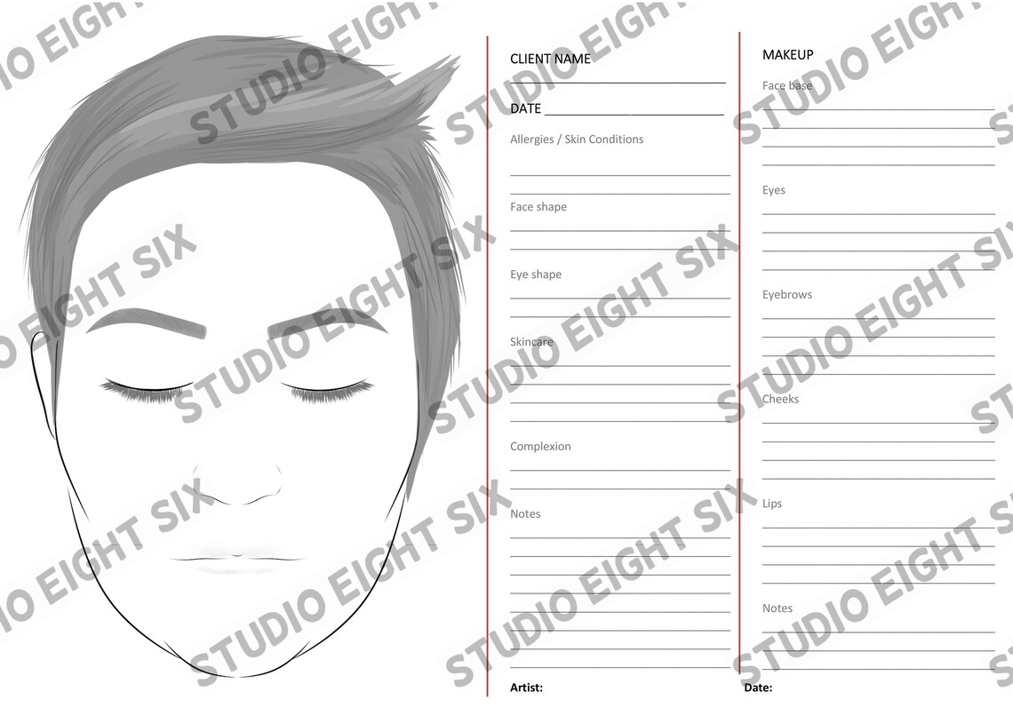 Facechart, Printable Face Chart, Blank Makeup Face Chart Template, Face ...