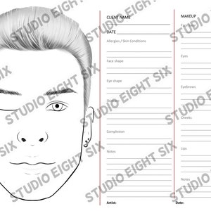 A4 Blank Makeup Face Chart Template MALE, Face Chart, Makeup Template ...