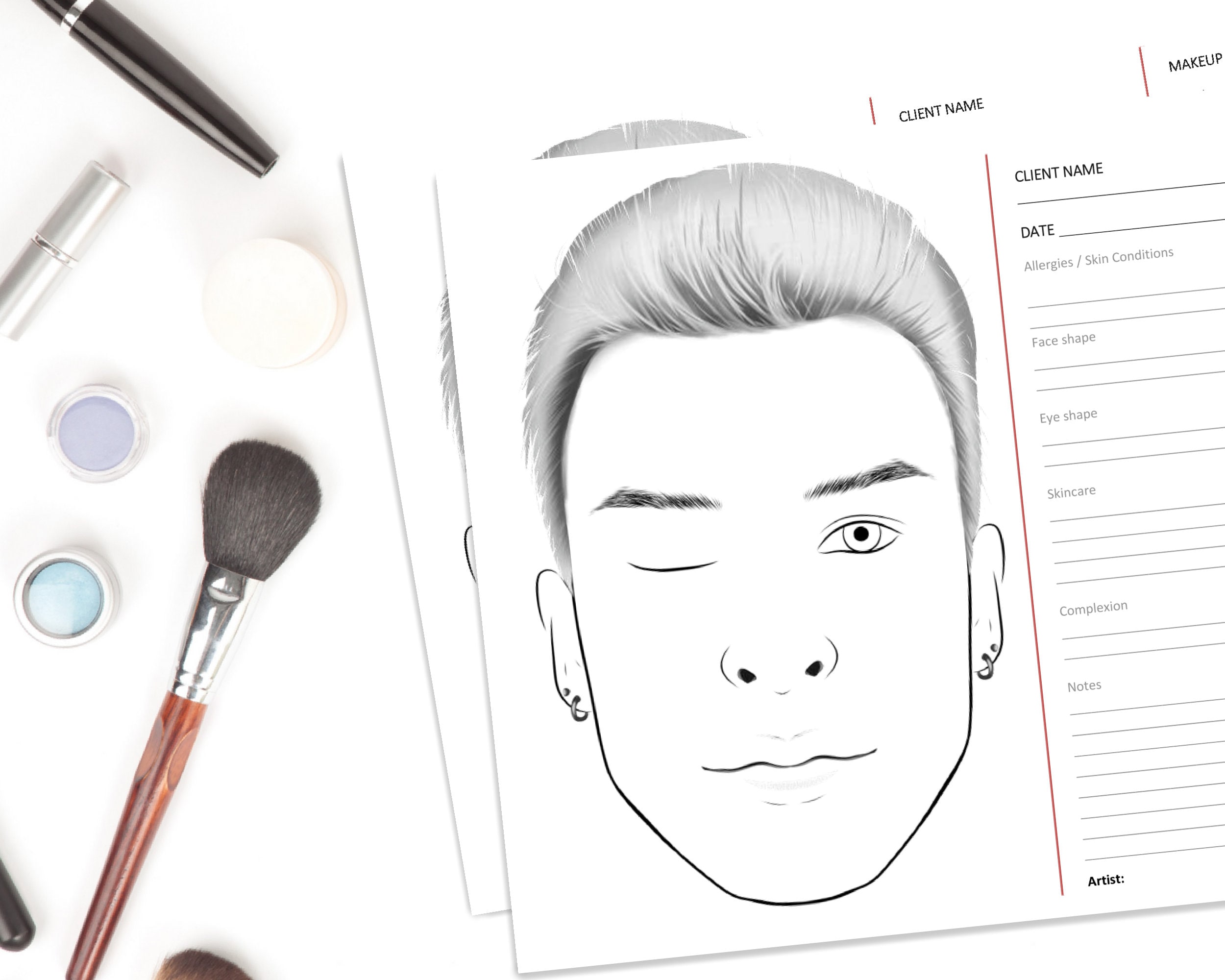 A4 Blank Makeup Face Chart Template MALE, Face Chart, Makeup Template ...