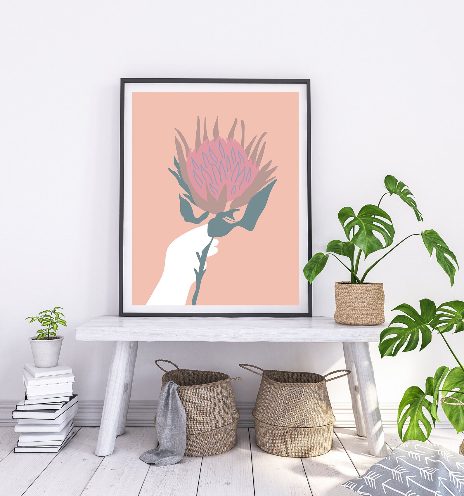 Modern Flower Hand Art Print Hand Holding Flower Abstrack - Etsy