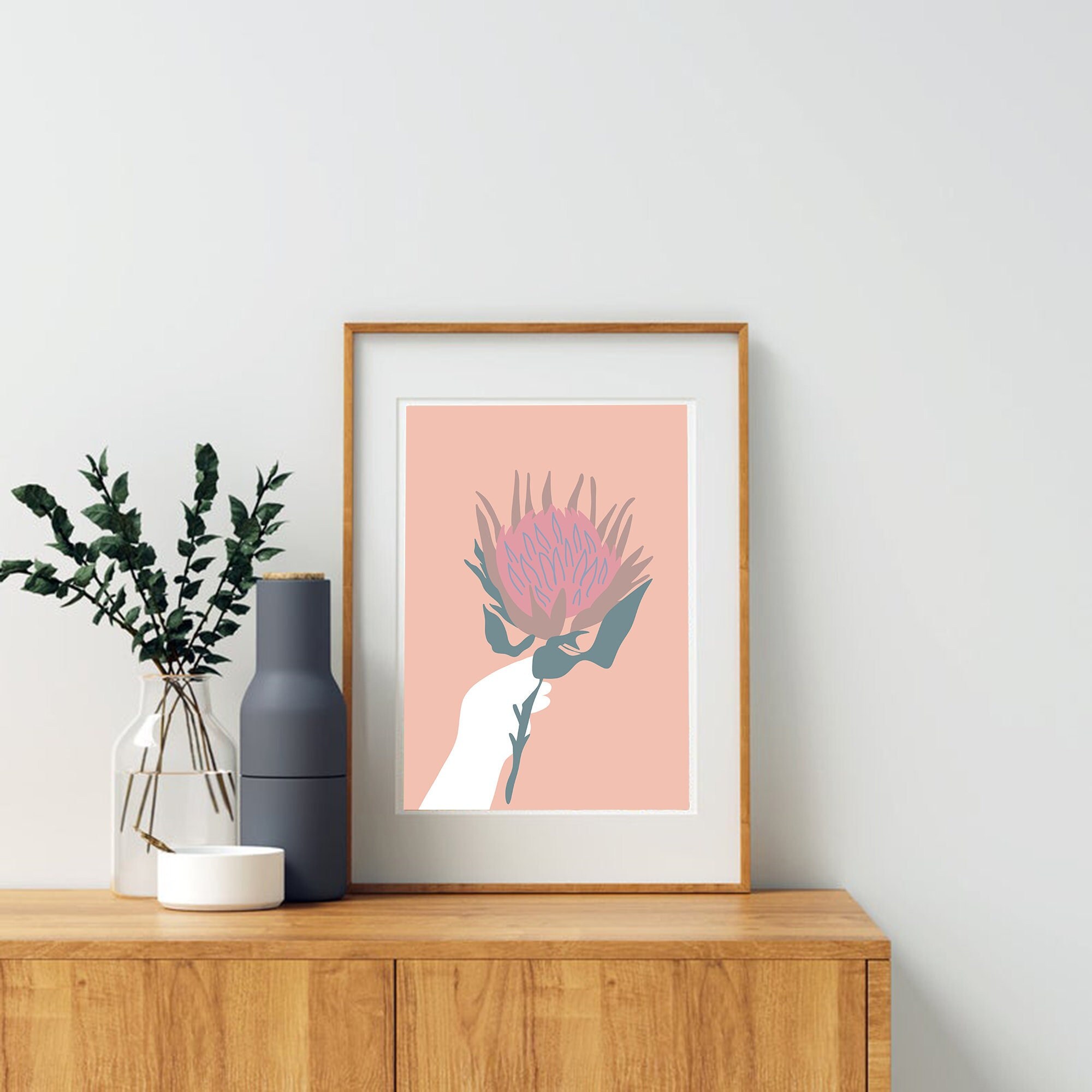 Modern Flower Hand Art Print Hand Holding Flower Abstrack Hand Art Wall ...