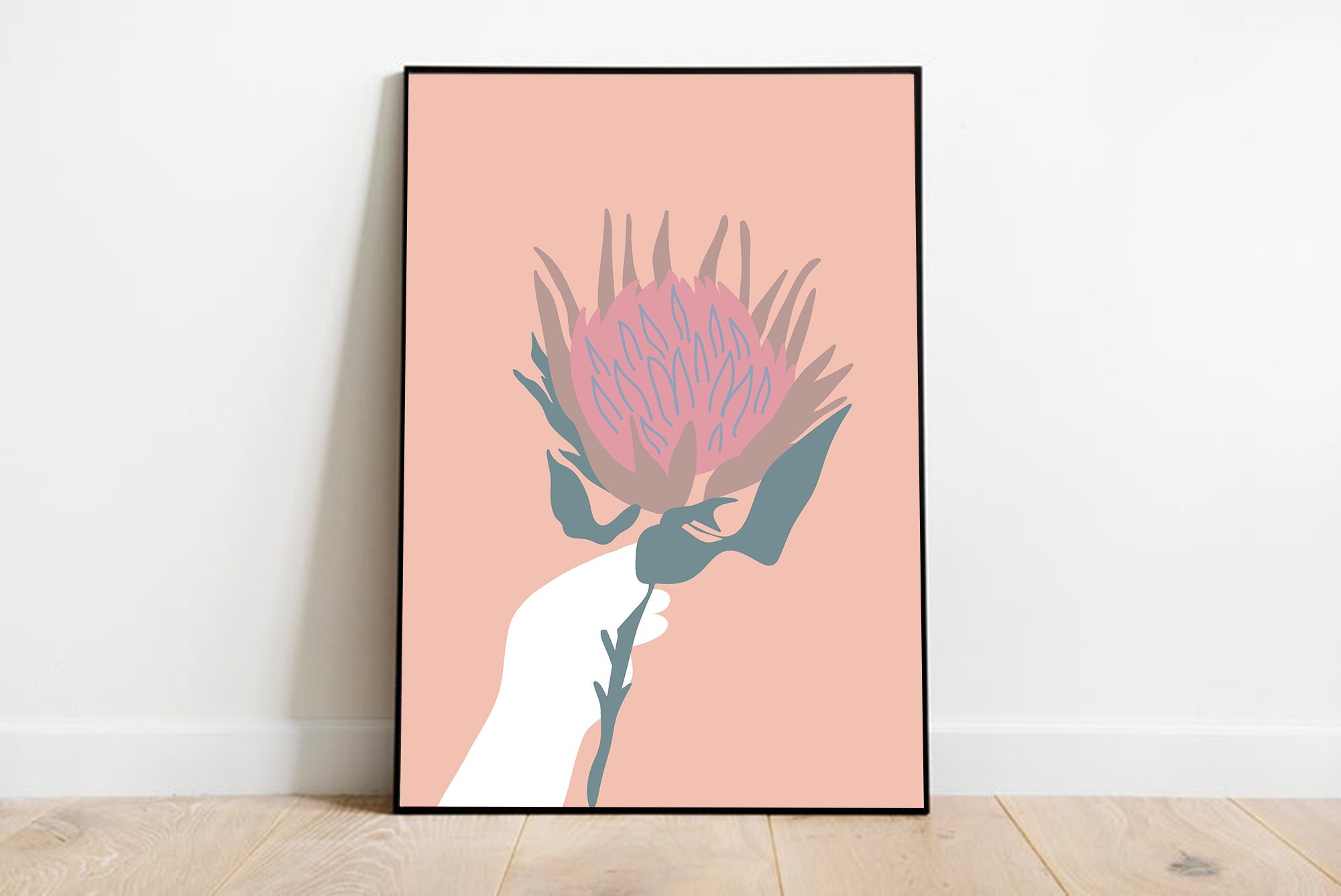 Modern Flower Hand Art Print Hand Holding Flower Abstrack Hand Art Wall ...
