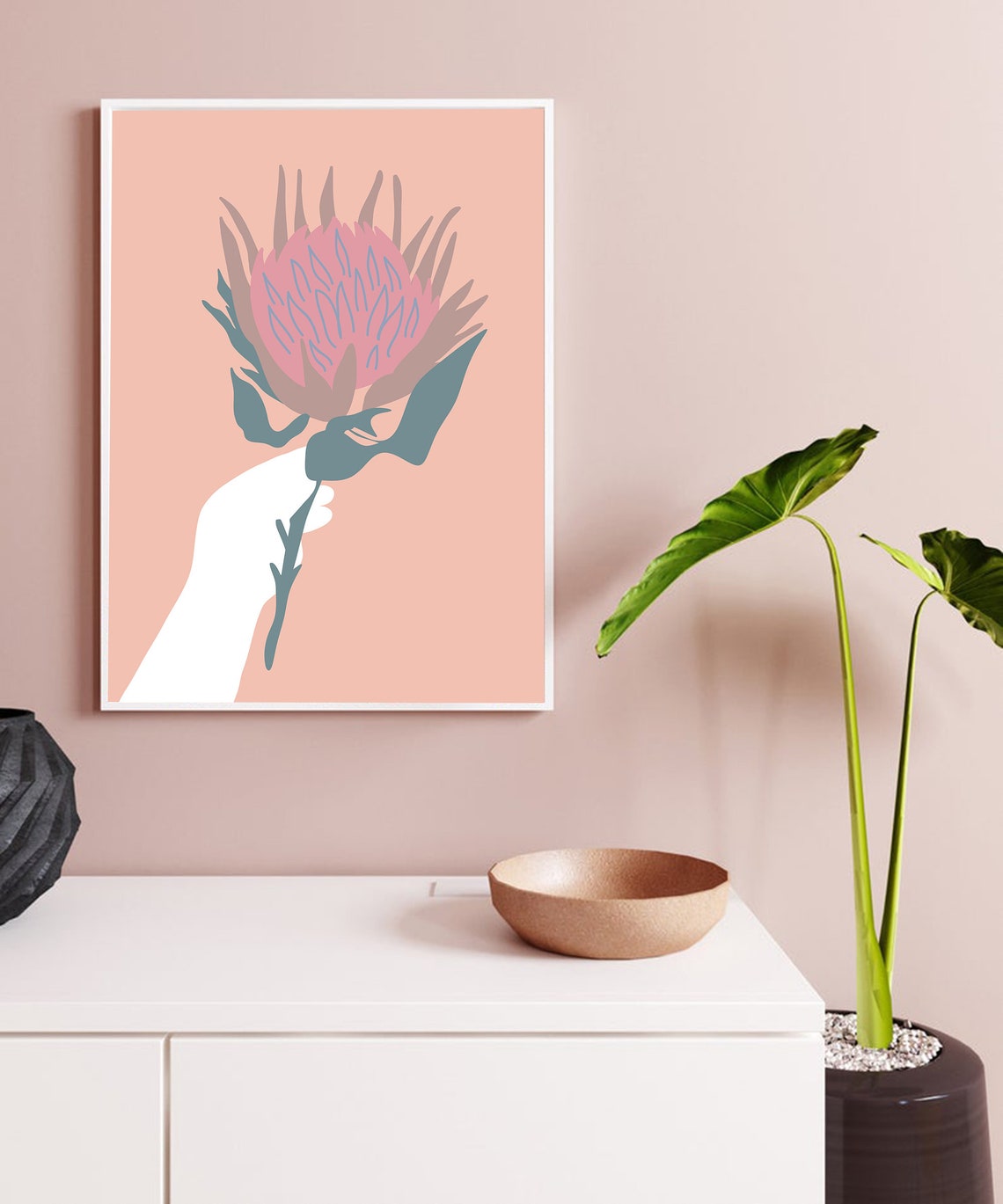 Modern Flower Hand Art Print Hand Holding Flower Abstrack - Etsy