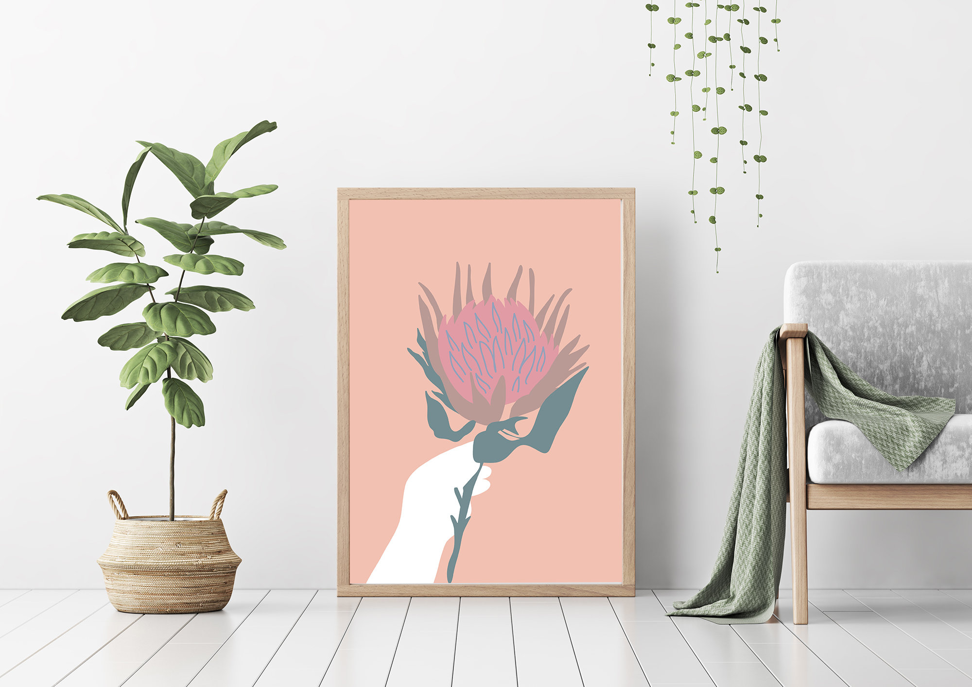 Modern Flower Hand Art Print Hand Holding Flower Abstrack Hand Art Wall ...