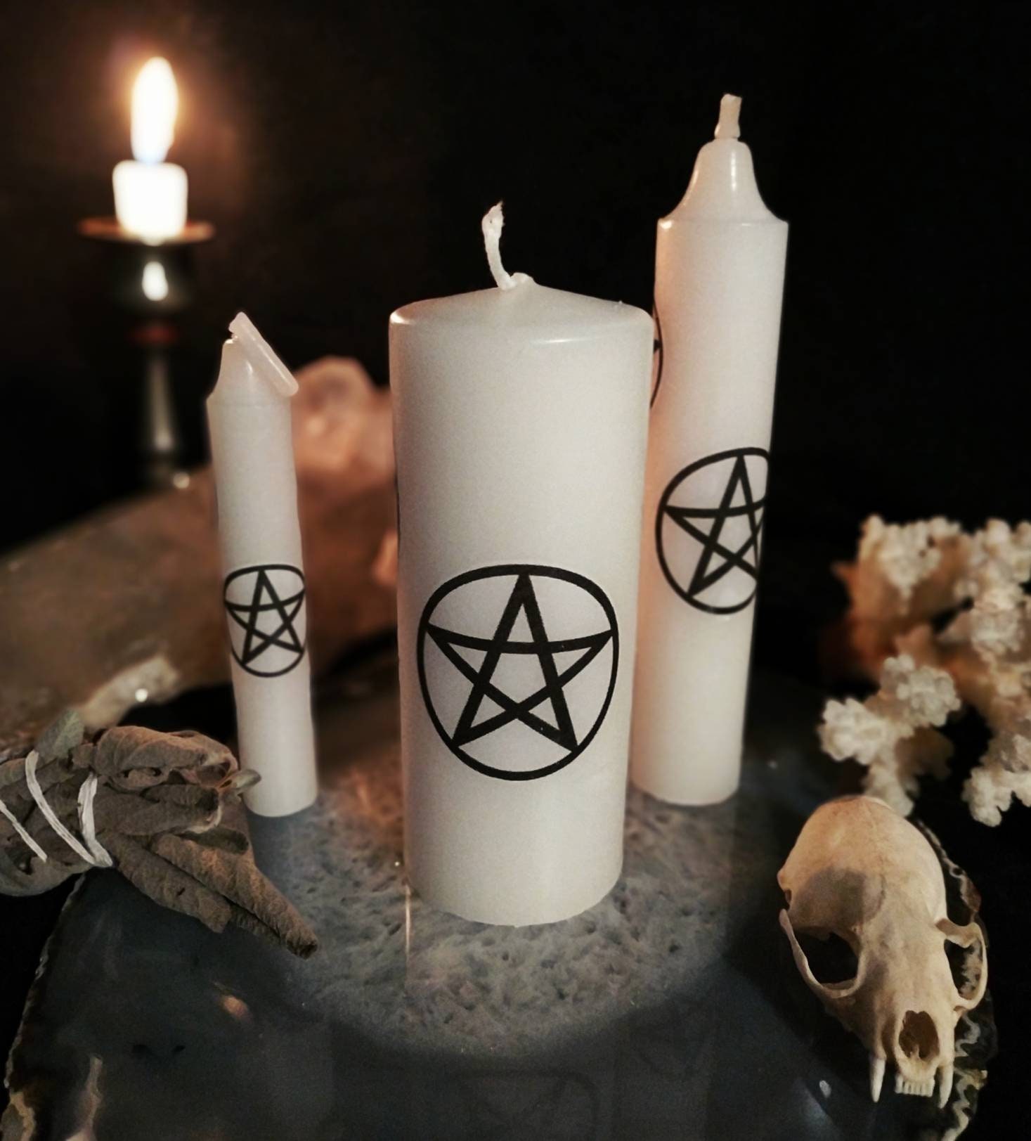 White Pentagram candle Magic witch witchy occult goth pagan | Etsy