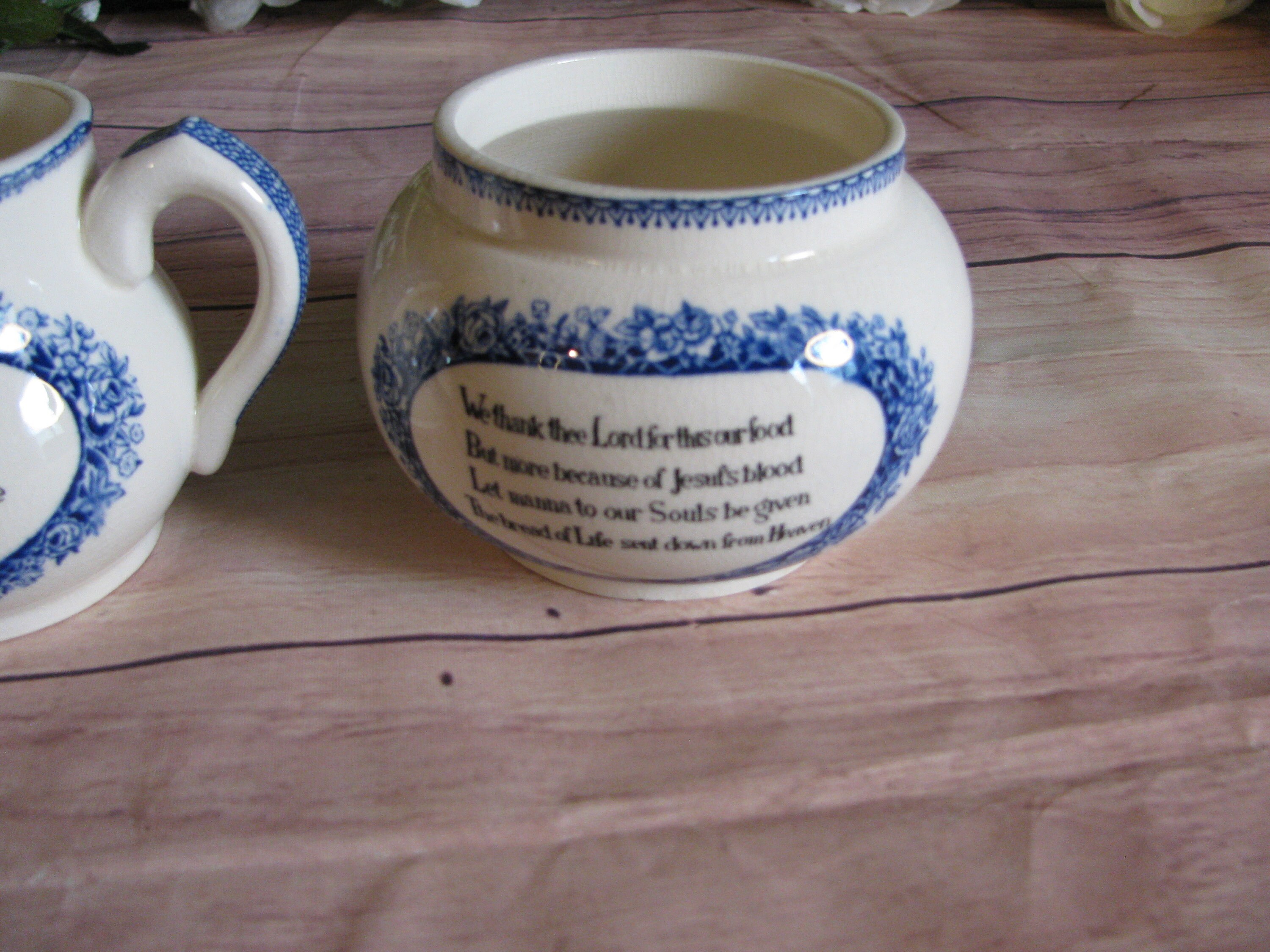 Vintage John Wesley Blue Delft Style Lords Prayer Creamer Sugar Bowl ...