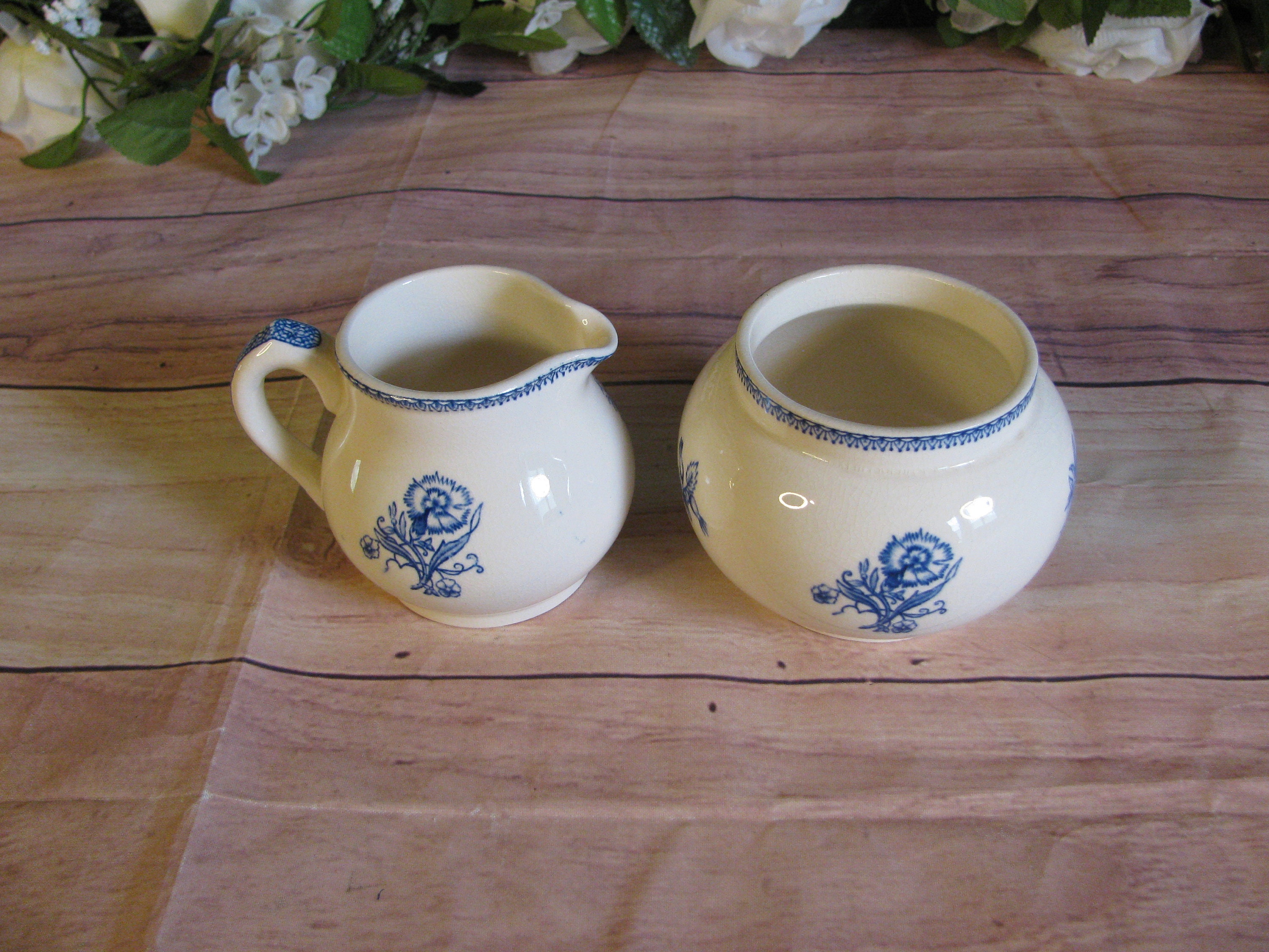 Vintage John Wesley Blue Delft Style Lords Prayer Creamer Sugar Bowl ...