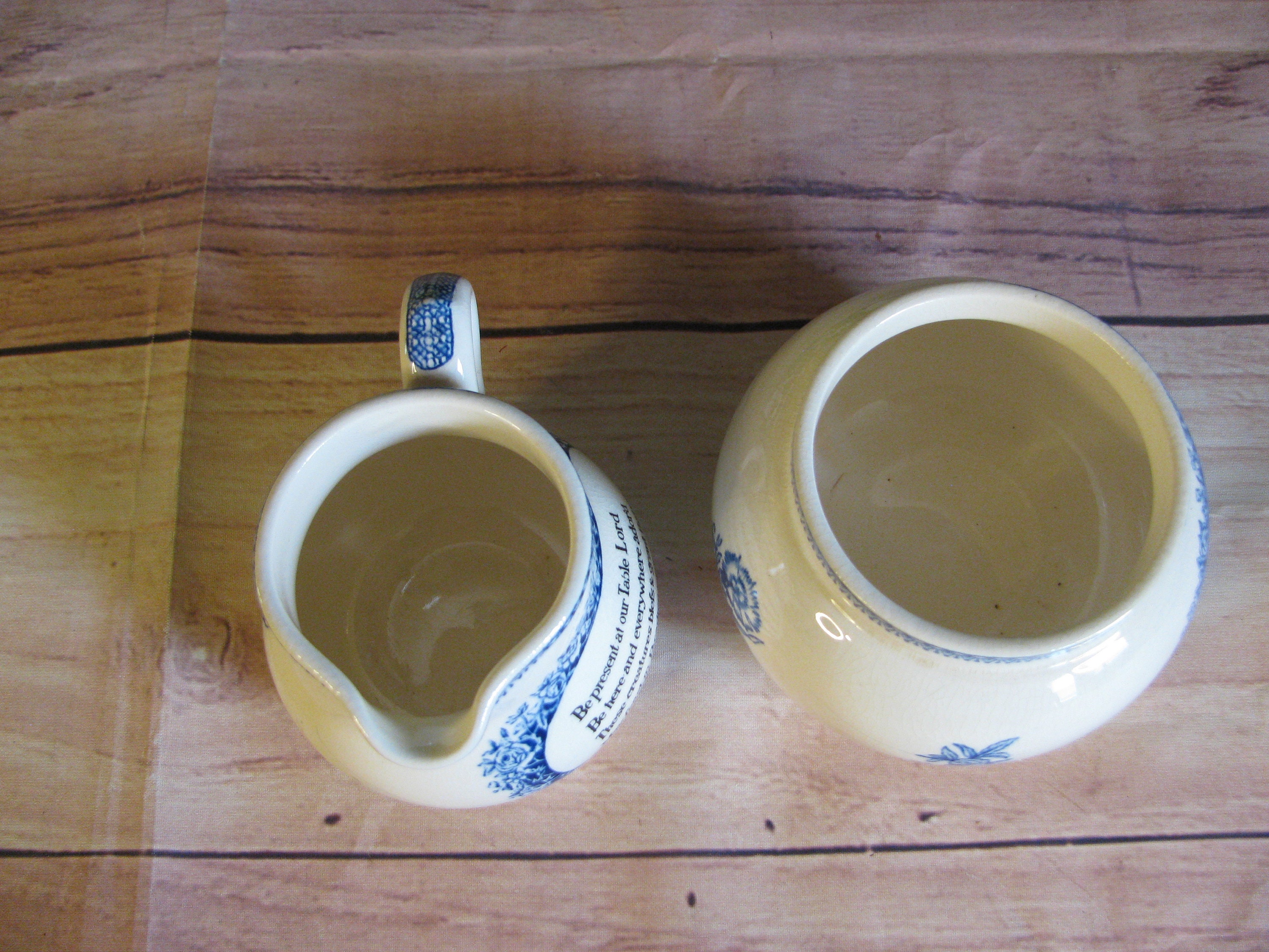 Vintage John Wesley Blue Delft Style Lords Prayer Creamer Sugar Bowl ...