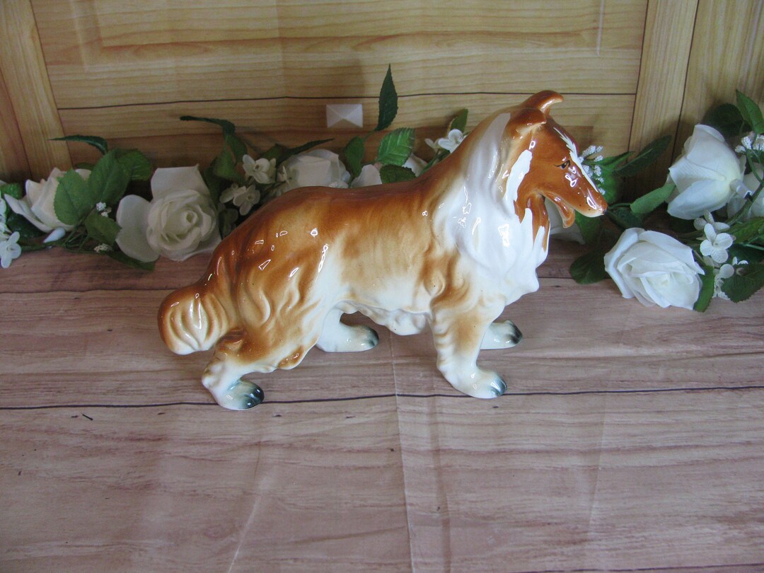 Vintage Large Beautiful Porcelain Collie-lassie Figurine-sable & White ...