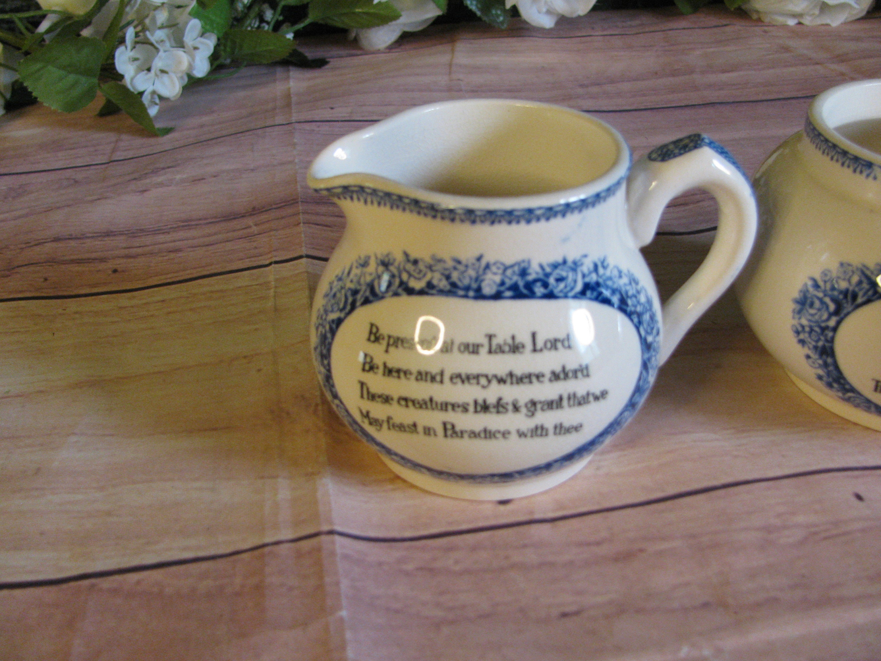 Vintage John Wesley Blue Delft Style Lords Prayer Creamer Sugar Bowl ...