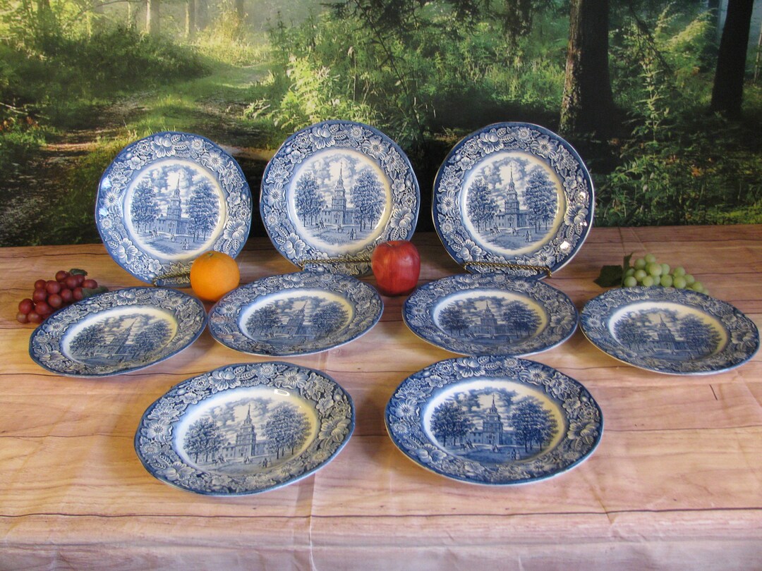 Vintage Liberty Blue-independence Hall Dinner Plates--tea Cup & Saucers ...