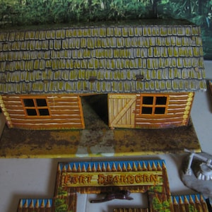 Vintage Marx Wild West Fort Dearborn Playset-1950s -tin Cabin & "blue ...