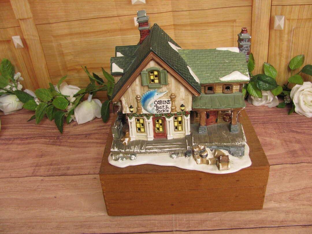 Vintage Holiday Time Cabin's Bait and Tackle Shop- Lighted Christmas ...