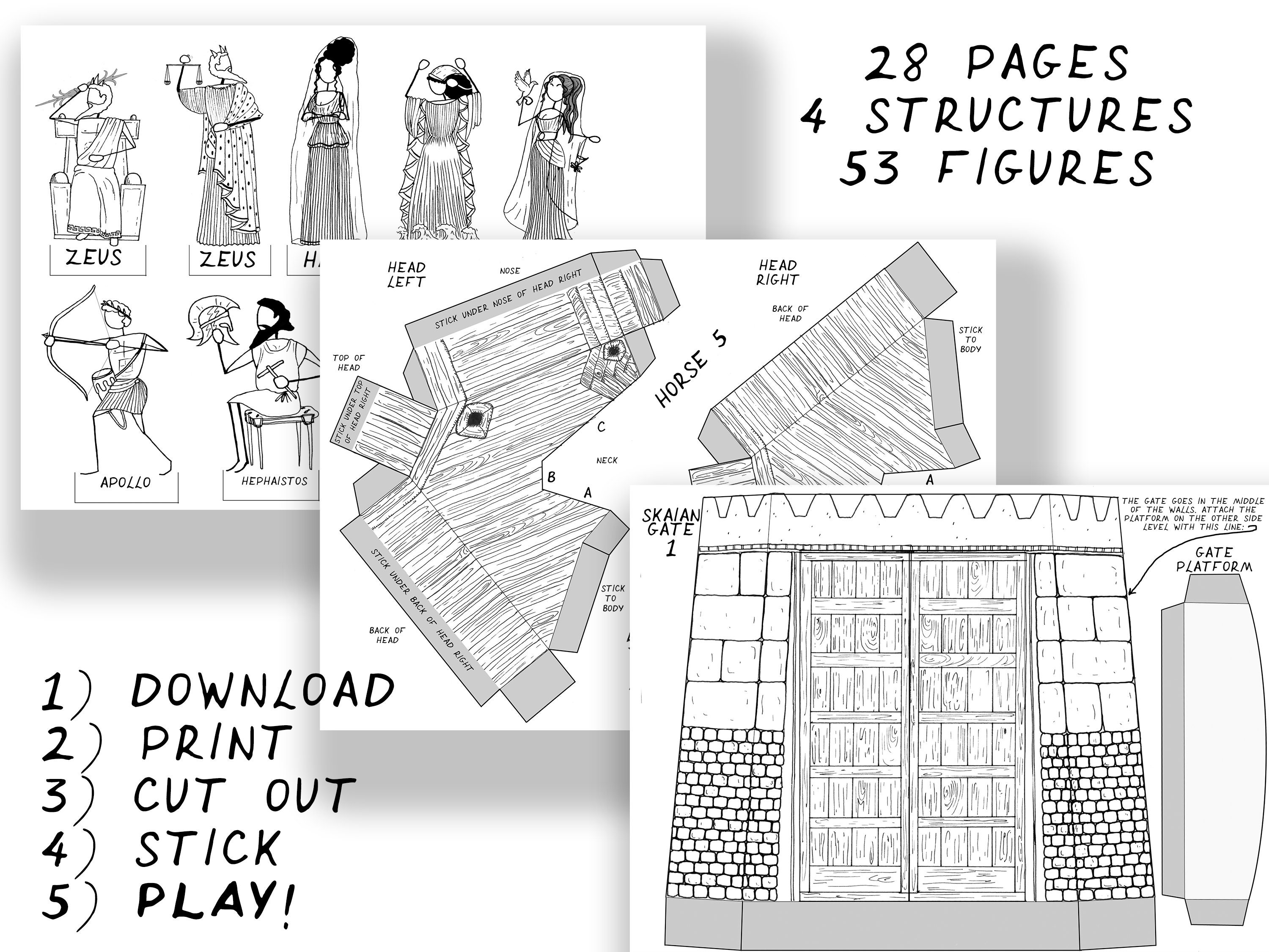The Trojan War Paper Doll Playset Download Print and Build | Etsy Australia