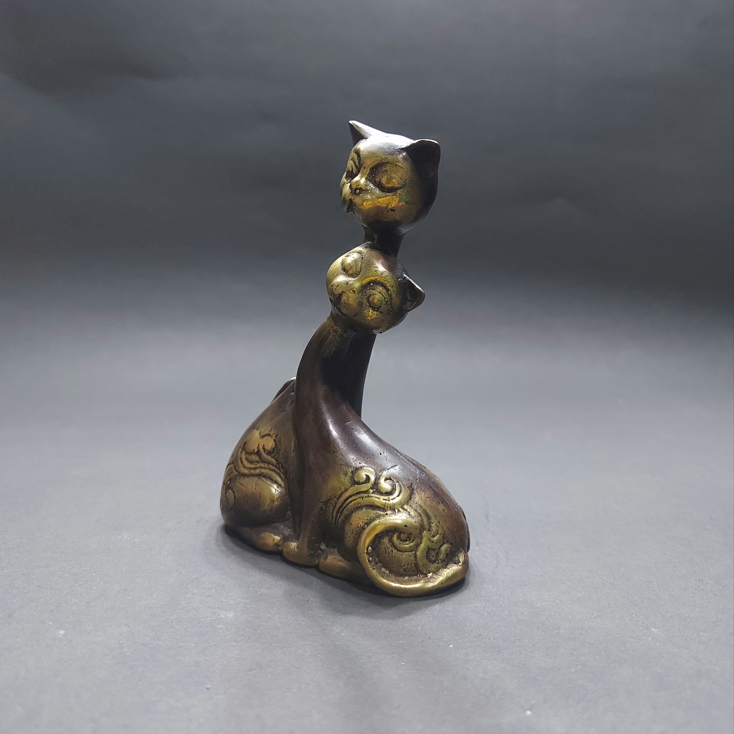 Bronze Couple Cat Figurine : Warm & Charming Small Bronze Cat - Etsy