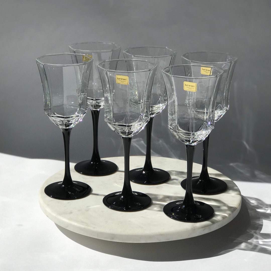 6x French Luminarc Black Stem, Octagonal Red Wine Glasses - Etsy