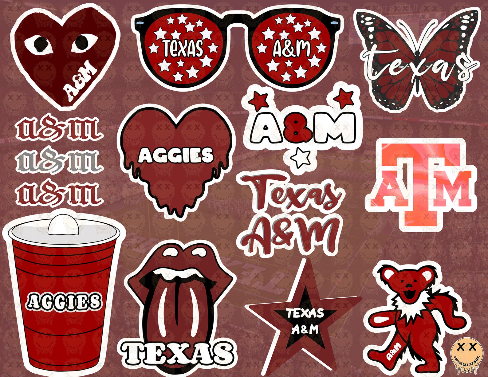 Texas A&M Stickers WATER RESISTANT College Sticker Pack | Etsy