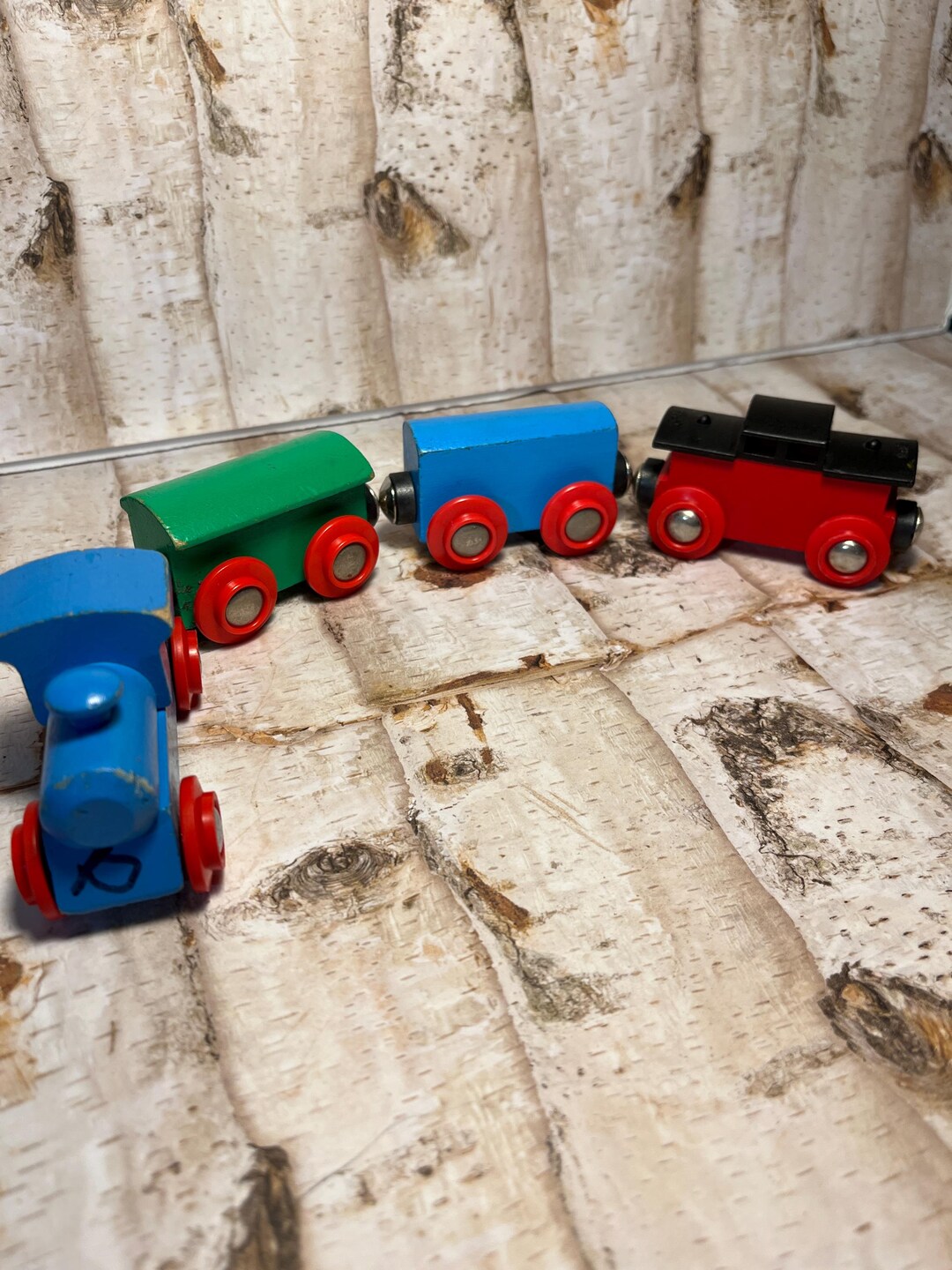 Brio Wooden Trains - Vintage (set of 4)- Engine, Cargo Cars and Caboose ...