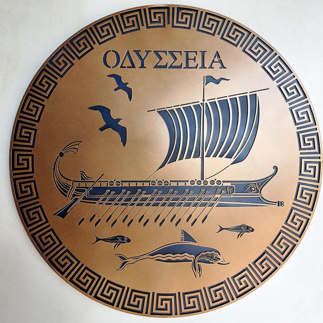 Odyssey Greek Metal Wall Art, Ancient Greek Trireme Round Wall Decor ...