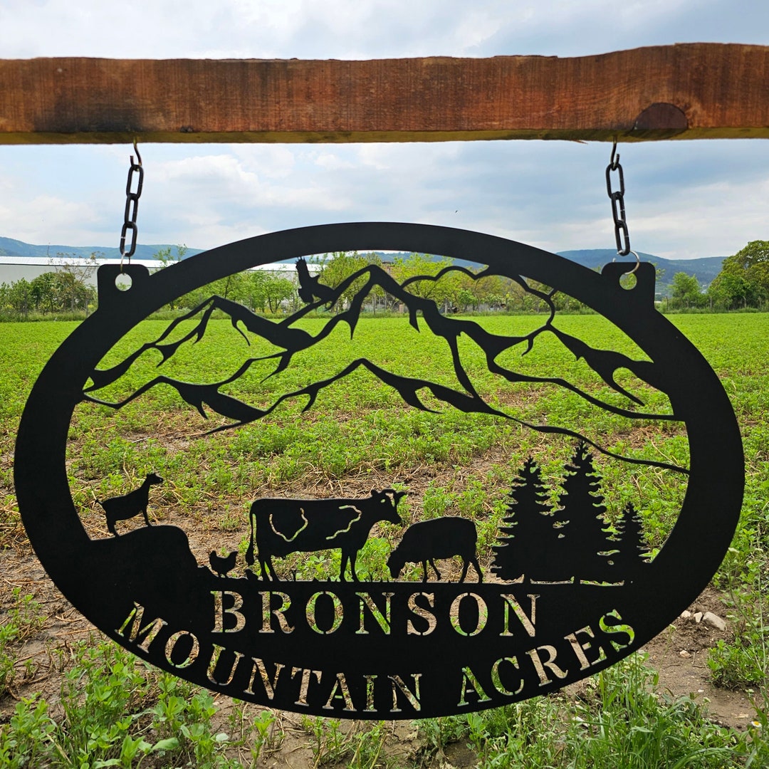 Personalized Mountain Acres Metal Sign: Farmhouse Family Name Sign - Etsy