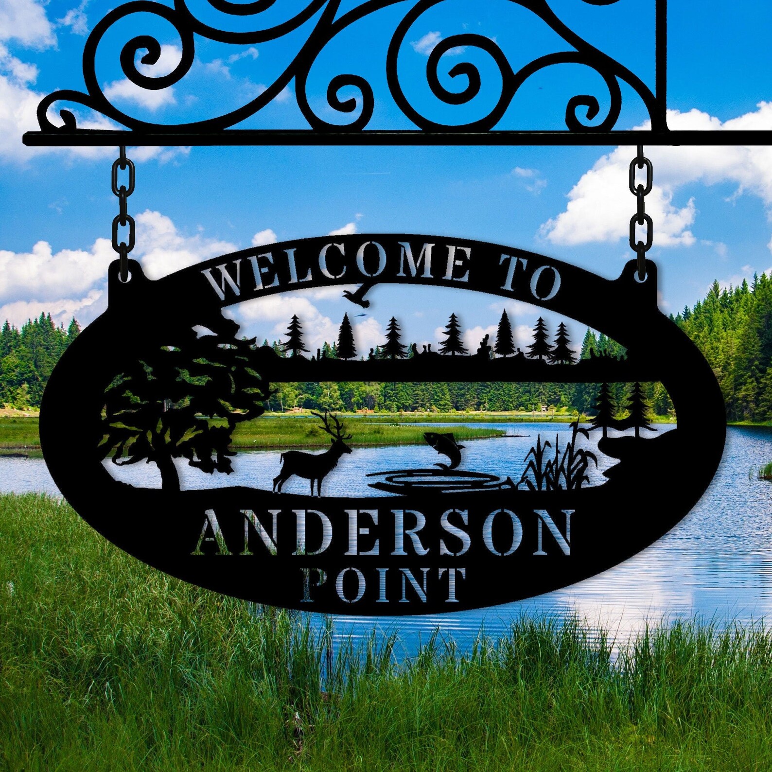 Metal Sign LAKE Jumping Fish Sign , Deer Lake Sign, Family Lake Lot ...