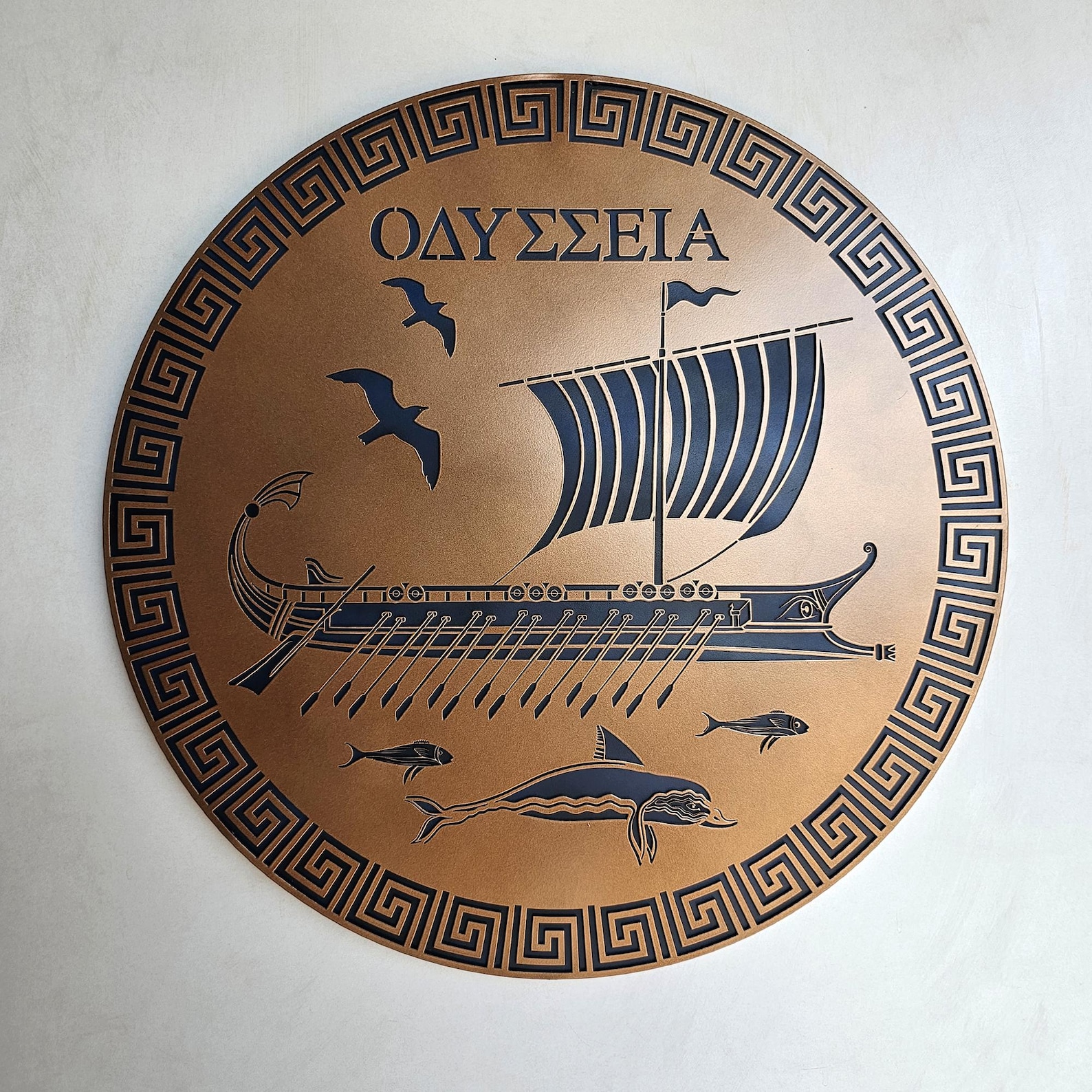 Odyssey Greek Metal Wall Art, Ancient Greek Trireme Round Wall Decor ...