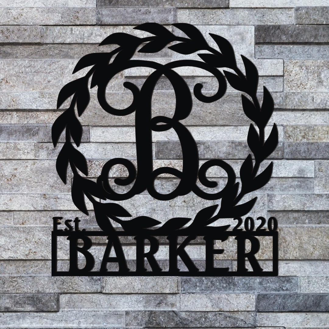 Leafy Border Last Name Monogram | Metal Monogram | Framed Family ...