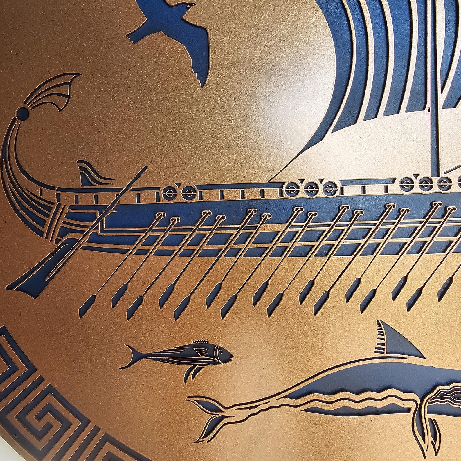 Odyssey Greek Metal Wall Art, Ancient Greek Trireme Round Wall Decor ...