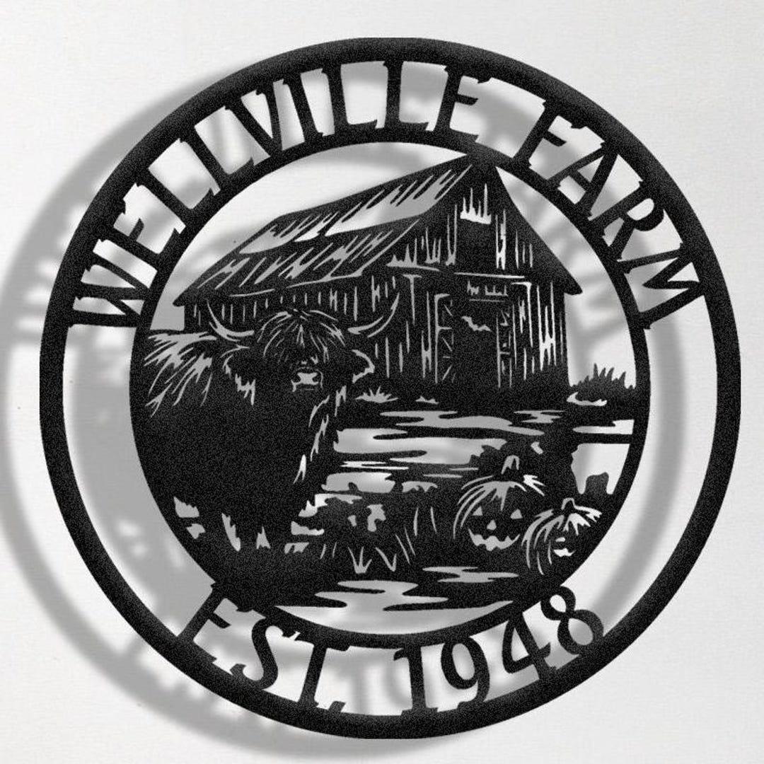 Custom Highland Cattle Farm Sign, Metal Sign Personalized, Highland ...