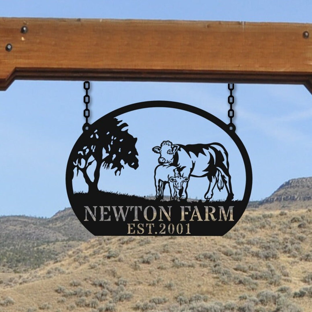 Personalized Simmental Cow Farm Sign: Black Steel Family Name - Etsy