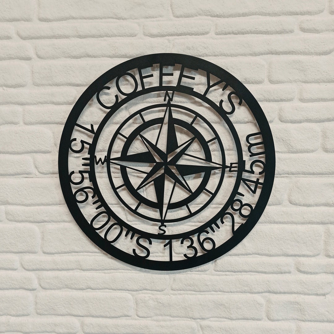 Personelized Nautical Compass Metal Wall Art With GPS Coordinates - Etsy