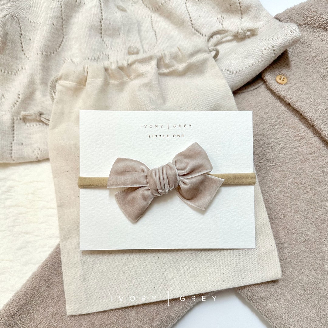 Velvet Addison Bow Soft Taupe 1 Velvet Hair Bow Hand Tied Bow Elastic ...