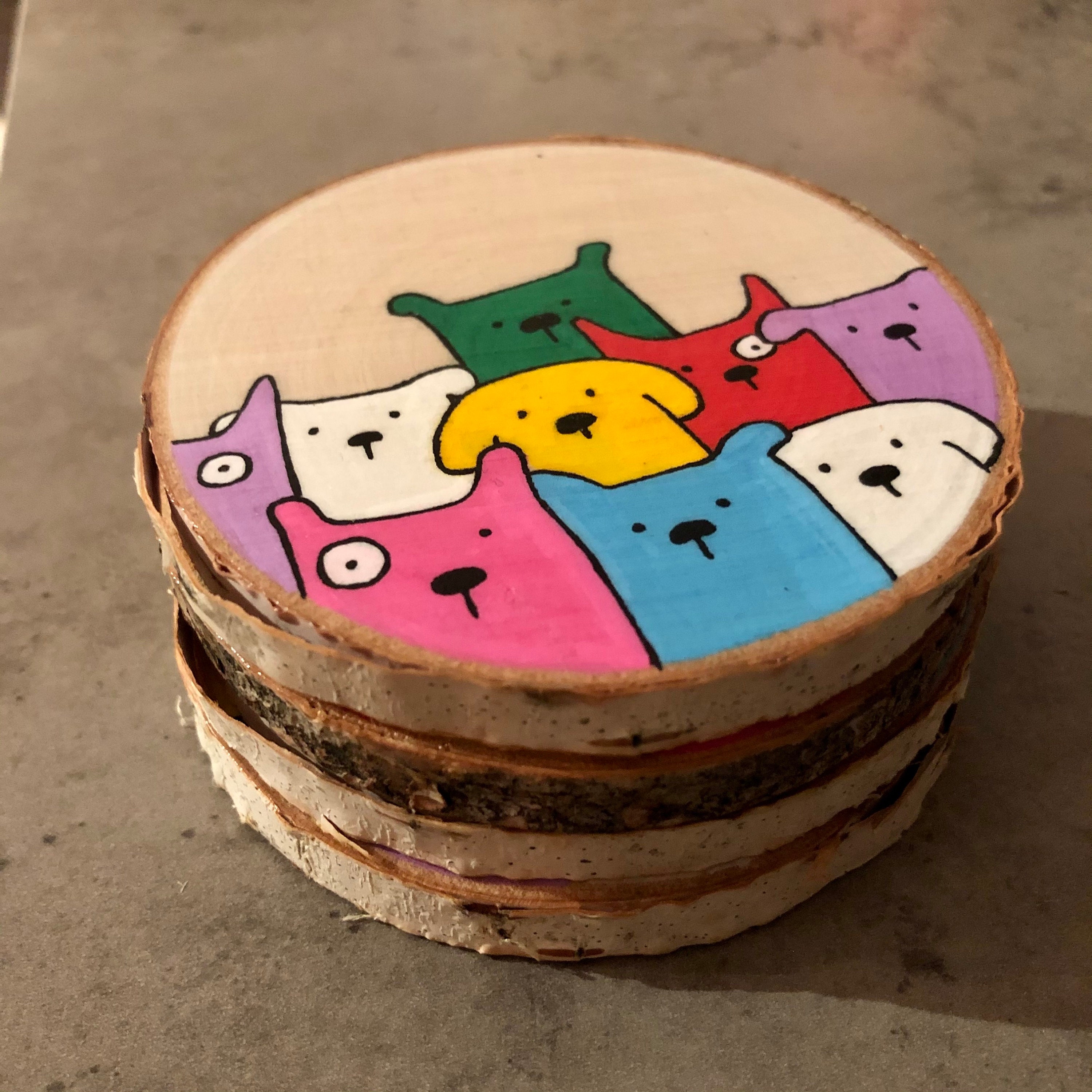 CUTE Dog Coasters Set of 4 Hand Painted Birch Wood Slices - Etsy