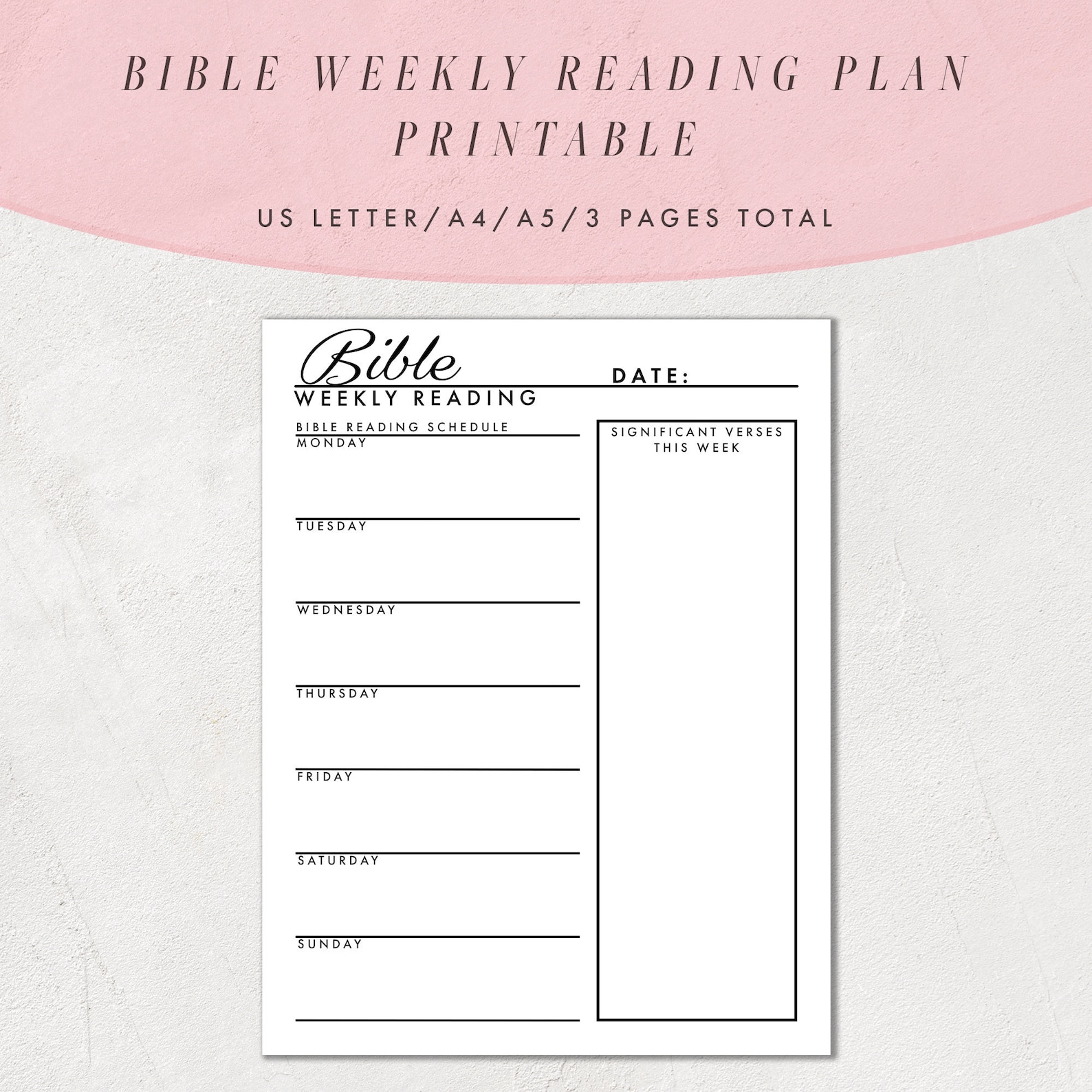 Bible Weekly Reading Plan Template Printable | Journal Pages ...