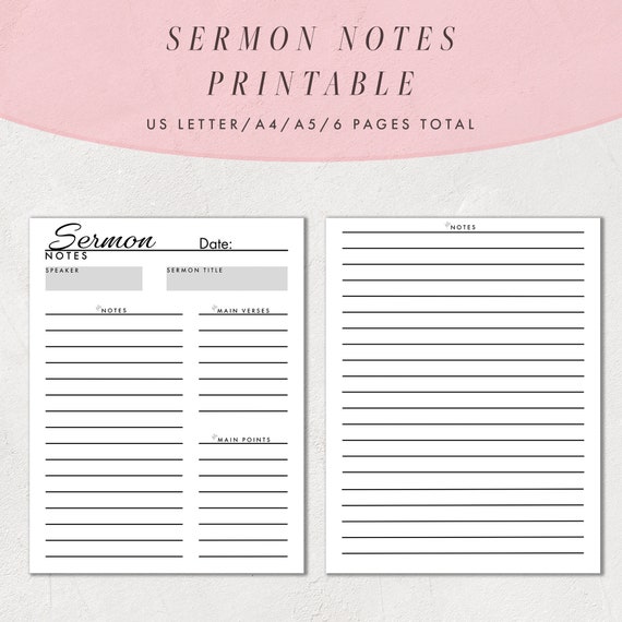 Sermon Notes Template Printable Sermon Journal Pages - Etsy