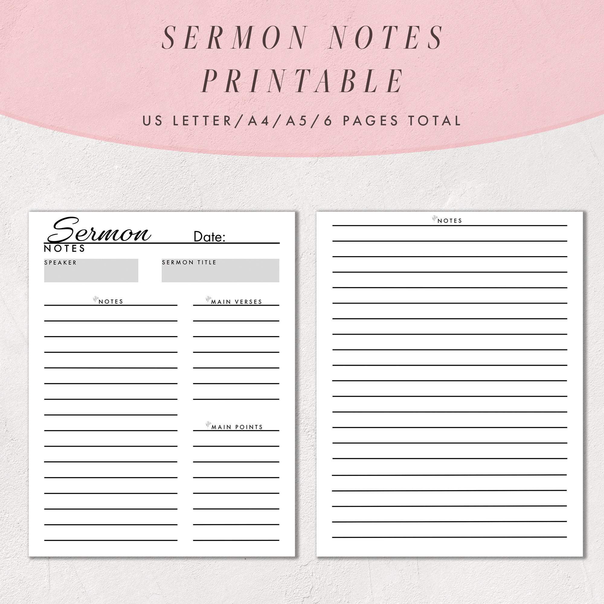 Sermon Notes Template Printable Sermon Journal Pages Etsy